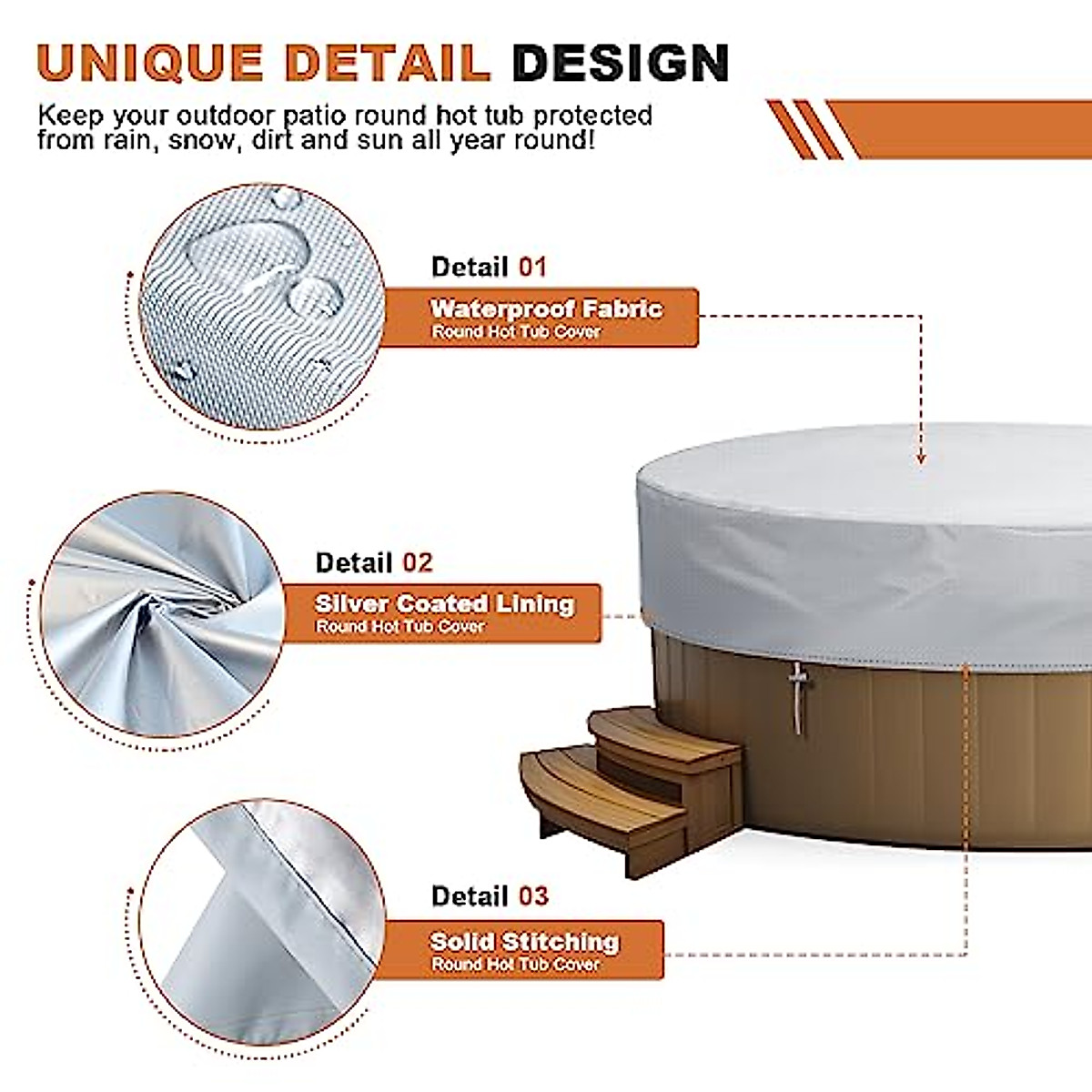 skyfiree Round Hot Tub Cover Swimming Pool Dust Cover Waterproof Outdoor Spa Covers for Bathtub/Salu/Bubble Message Spa,79&quot; Dx12 H,Gray