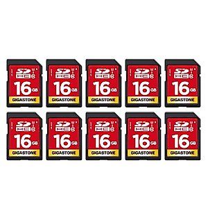Gigastone 16GB 10-Pack SD Card UHS-I U1 Class 10 SDHC Memory Card High-Speed Full HD Video Canon Nikon Sony Pentax Kodak Olympus Panasonic Digital Camera, with 10 Mini Cases