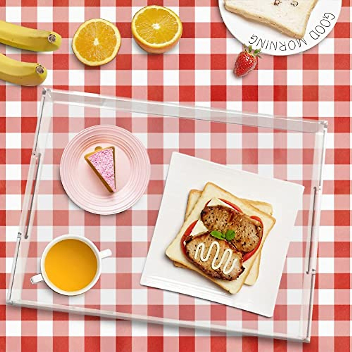 Allhercom Acrylic Serving Tray (12x16x2Inch) with Handles-Spill Proof-Clear Decorative Tray for Appetizer,Breakfast-Countertop Organizer Storage Tray for Kitchen,Bathroom,Living Room