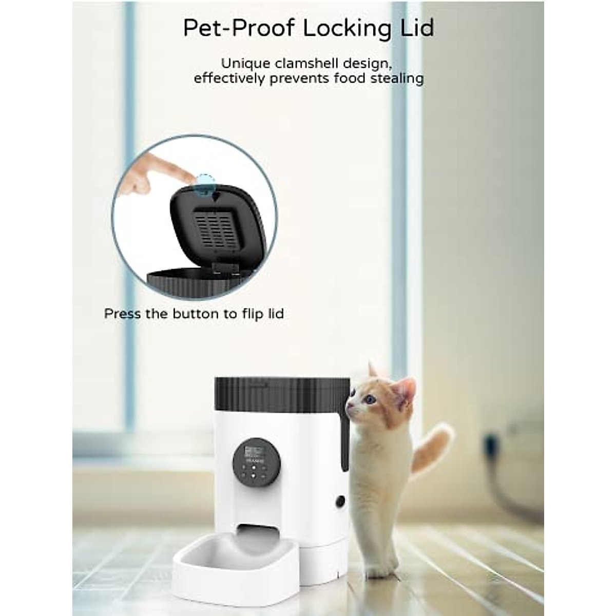 SHANDII Automatic Cat Feeder, 4L Programmable Pet Food Dispenser with Timer and Portion Control, 1-4 Meals per Day, Button-Lock Lid with Desiccant Bag, 10s Voice Recorder, BF40