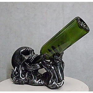 Ebros Dead Rising Skull Hell's Booze Flame Skeleton Wine Holder Figurine 11.25" L Halloween Party Hosting Centerpiece Decor
