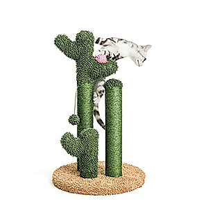 Pesofer Cactus Cat Scratching Post Cat Scratcher with 3 Scratching Poles, Flower Décor and Dangling Ball for Kitten, Adult Cats Large