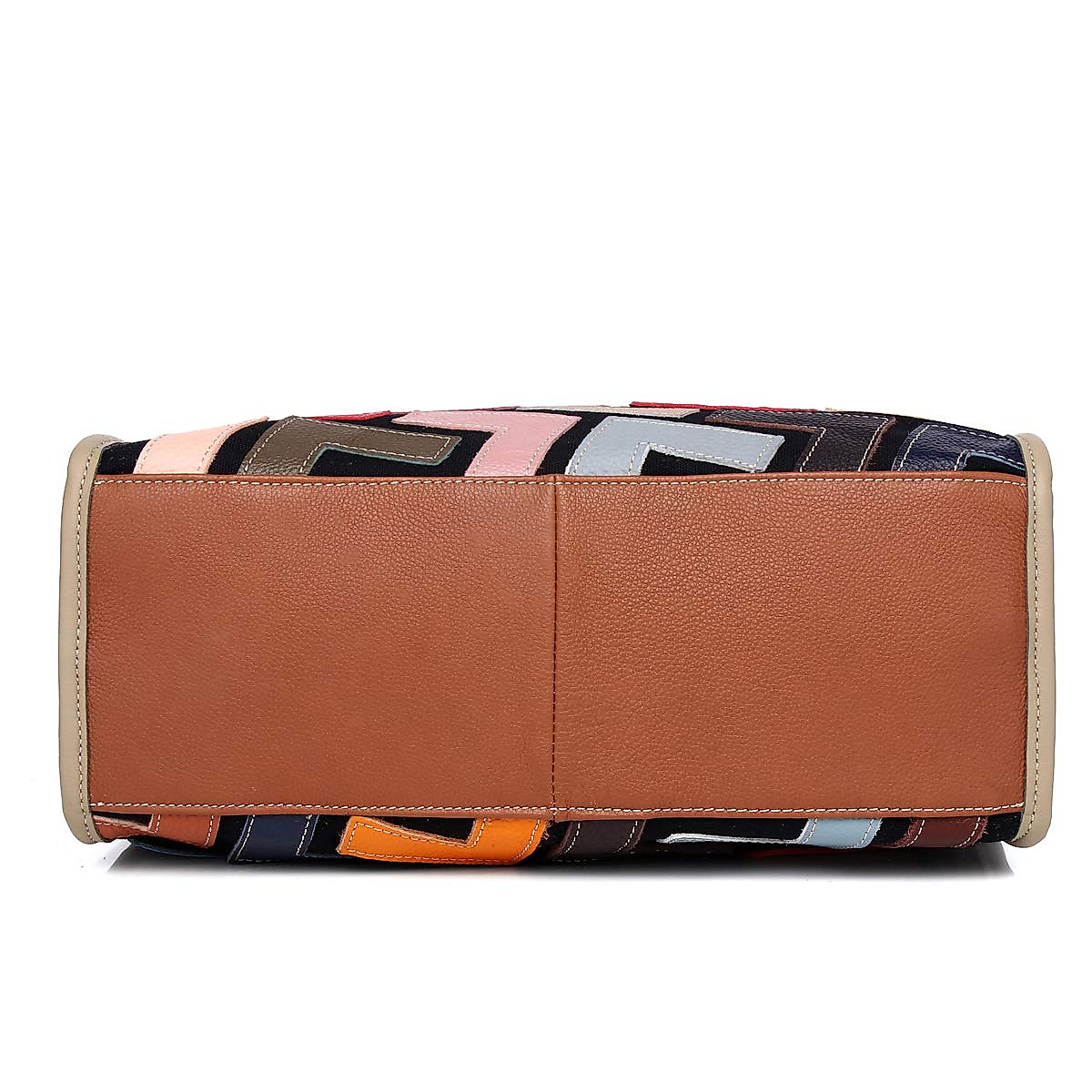 Segater® Women Multicolor Genuine Leather Tote Bag Cowhide Graffiti Print Colorful Handbag Geometric Puzzle Patchwork Purse Ladies Crossbody Bags