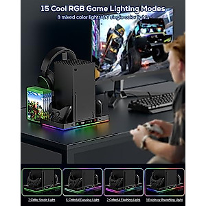 Upgraded RGB Cooling Fan Charging Station for Xbox Series X Console & Controller, Wireless Dual Charger Dock & Cooler System Stand with 15 Colorful Light Modes for Xbox Series X & Accessories Storage
