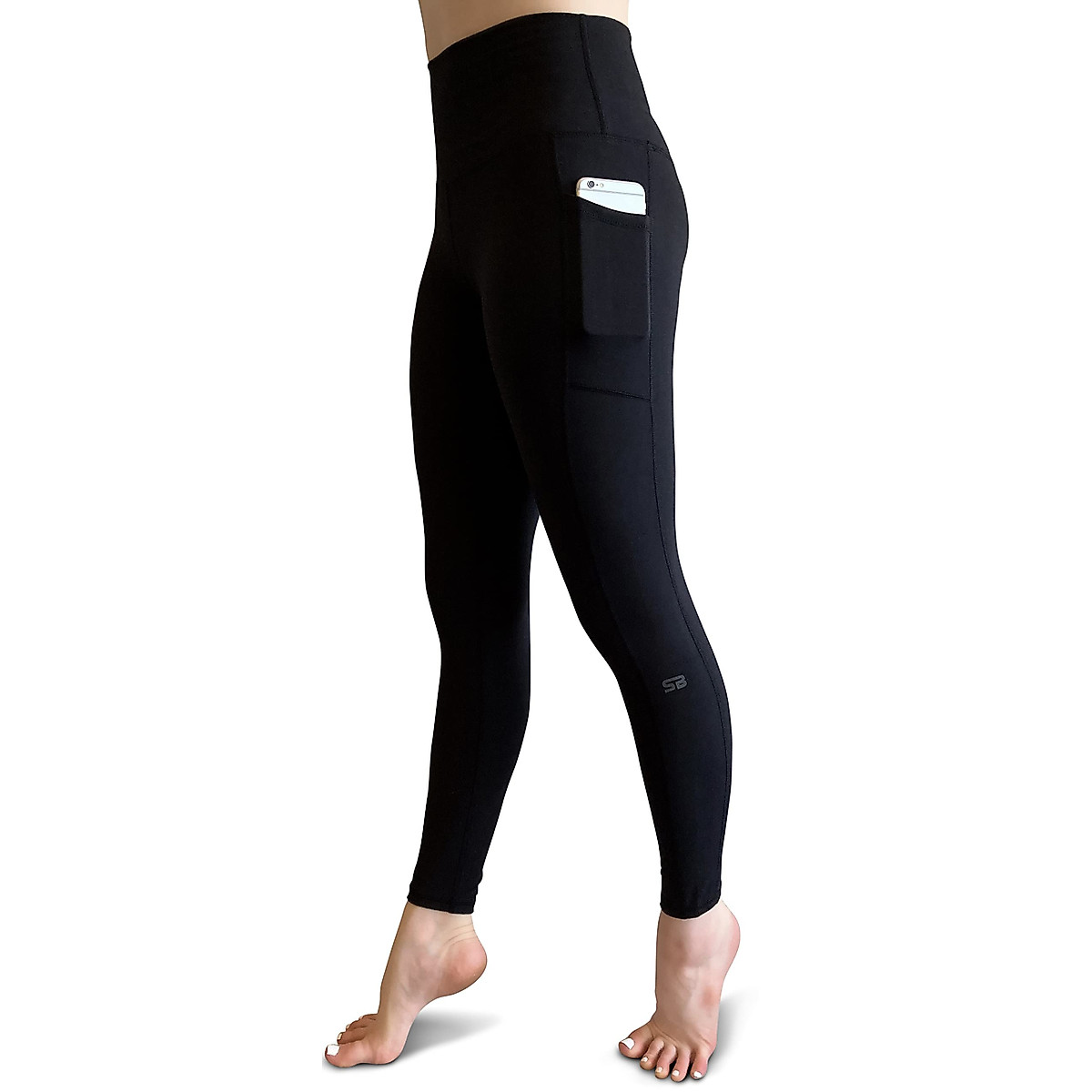 SB SOX Women's High Waisted Yoga Pants/Leggings with Pockets (7/8 Length) (Black, Large)