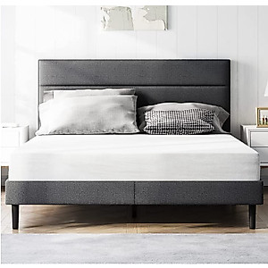 Molblly Queen Bed Frame with Headboard, Upholstered Platform Bed Frame, No Box Spring Needed, Non-Slip and Noise-Free, Easy Assembly, Dark Grey