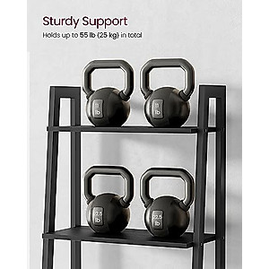 VASAGLE Ladder Shelf, 5-Tier Bookshelf, Storage Rack, Bookcase with Steel Frame, for Living Room Home Office, Kitchen, Bedroom, Industrial Style, Ebony Black + Black