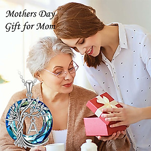 TOUPOP Necklace for Women Tree of Life Initial Necklace 925 Sterling Silver Initial A Letter Pendant Blue Circle Crystal Jewelry Anniversary Birthday Christmas Gifts for Women Wife Mom