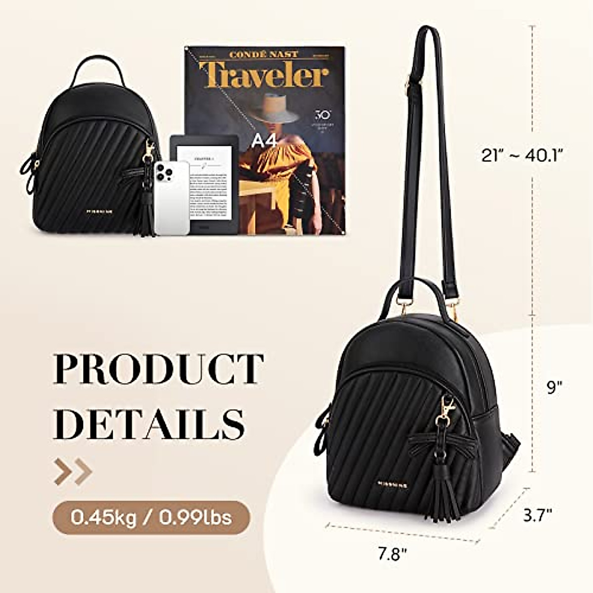 Missnine Mini Backpack for Women Cute Small Backpack Purse Girls PU Leather Tassel Bookbag Designer Satchel Bags