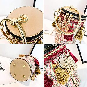 CONNAISSIZE Tassels Woven Bucket Bag, Crossbody Bag For Women, Fashion Handbag and Purses, Bag with Chain Strap