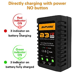 SUPULSE LiPo Battery Charger 2S-3S RC Balance Charger AC 7.4-11.1V 10W Upgrade Version Compact Lipo Charger RC Car Charger for XHR Plug Battery(B3V2)