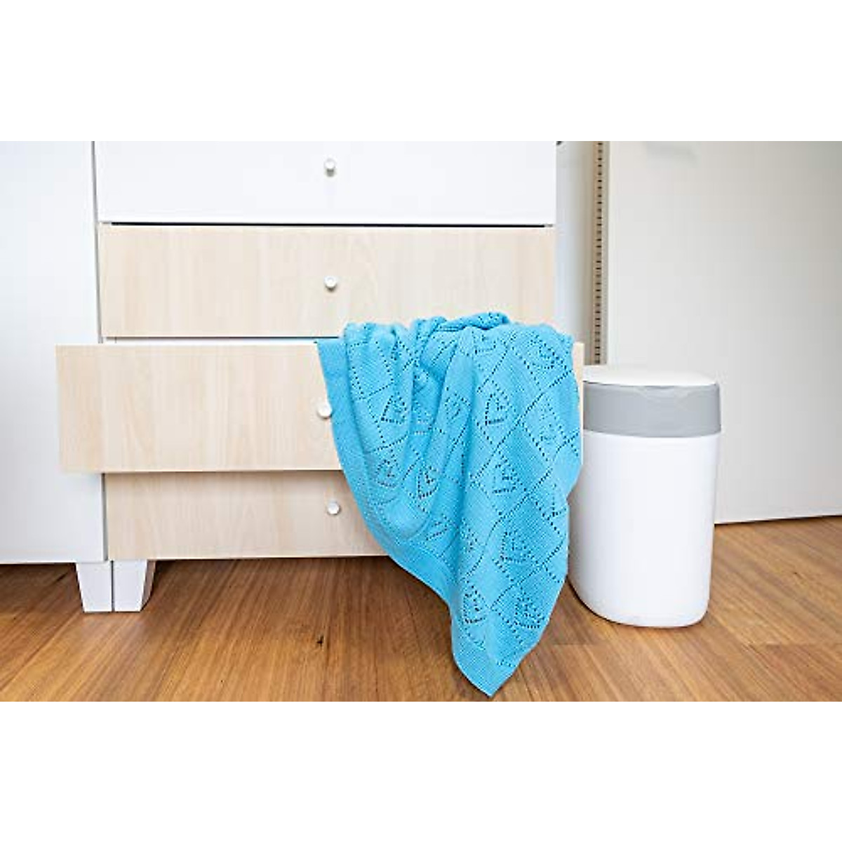 100% Organic Cotton Large Knit Baby Blanket, Swaddle, Receiving, Stroller and Photography Blankets, Pink, Blue and White, 40”x47” GOTS Certified – Boy, Girl for Newborn, Infant and Toddler (Blue)