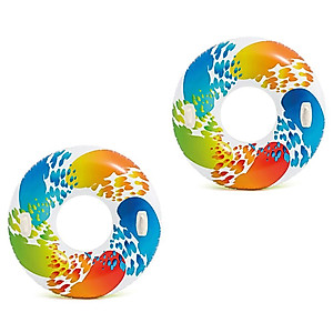 Intex 58202EP Inflatable 47 Inch Colorful Adult Whirl Tube Swimming Pool Raft Float w/Carry Handles and Repair Kit, Color and Style May Vary (2 Pack)