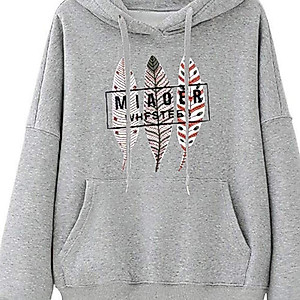 Ruhiku GW Hoodie, Womens Long Sleeve Cactus Print Hoodie Sweatshirt Hooded Pullover Tops Blouse (Gray B with Feather, XL)