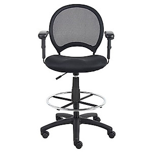 Boss Office Products Mesh Drafting Stool with Adjustable Arms in Black