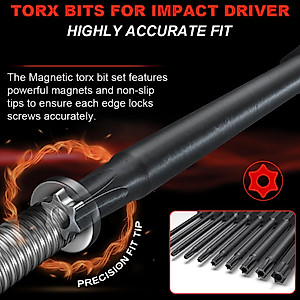 10PCS Torx Bits Set 3.52Inch Torx Screwdriver Bits Set,Impact Tough Anti-Slip Magnetic #7,#8,#9,#10,#15,#20,#25,#27,#30,#40 Torx Head Power Bits,S2 Alloy Steel Security Bit Set.