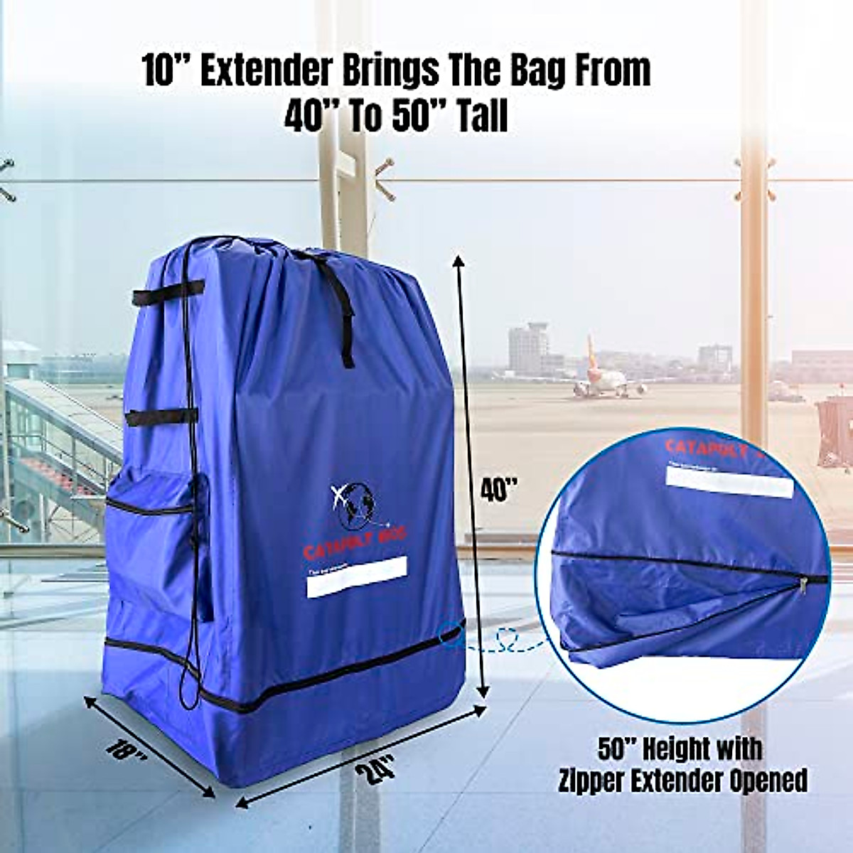 Extra Large- Super Duty Stroller Cover-Extends from 40-50” Tall With Oversized Catabiner-Created for EVENFLO WONDERFOLD, DOONA, JEEP, BOB, VEER, THULE, UPPABABY & more. Protects Wagons, Double, Single Joggers & Strollers for Airplane Travel.