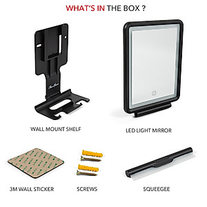 Clean Shave Fogless Shower Shaving Mirror with LED Lights - Clear Bright Mirror - Modern, Smooth Design - Storage for Razor and Bathroom Accessories - Squeegee - Tile or Wall Mounted, Easy to Install