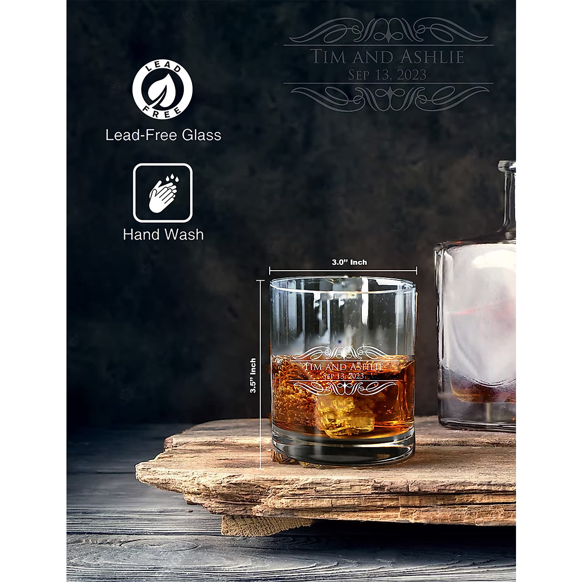 Etched Scotch Glass,Personalized Rocks Glass, Custom Whiskey Glass, Engraved Bourbon Glass, His and her name engraved scotch Glasses, Customized Snifter Glass