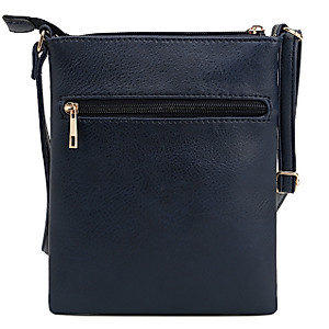 DELUXITY | Crossbody Purse Bag | Functional Multi Pocket Double Zipper Purse | Adjustable Strap | Medium Size Purse | Navy