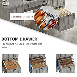 HOMCOM Vintage Executive Computer Desk, Home Office Work Station, Student Table with Cabinet & 3 Drawers for Hanging Files, Grey