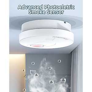 SITERWELL Smoke Detector, 10-Year Smoke Alarm with Photoelectric Sensor and Low Battery Warning, Fire Alarm with Built-in Battery and Fault Warning for Bedroom and House, UL Listed, GS526A, 6 Packs