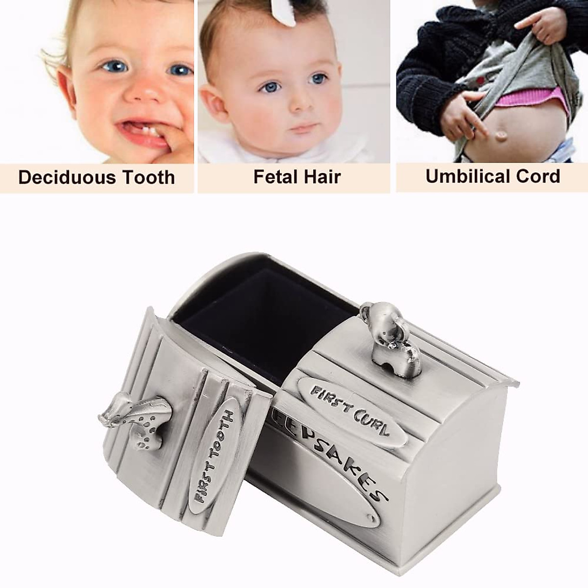 Pssopp Fetal Hair Box Metal High-End Keepsake Tooth and Box European Baby Collection Box for Kids Children Gifts(Ancient tin)