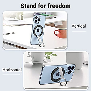 Magnetic Phone Ring Stand for iPhone 14 13 12 Pro Max/Pro/Mini, Compatible with MagSafe Foldable &Adjustable Finger Ring Grip for Wireless Charging -Black