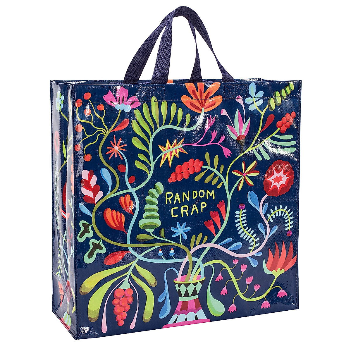 Blue Q Shoppers, Reusable Grocery Bag, Sturdy, Easy-to-Clean, 15" h x 16" w x 6" d, made from strong 95% recycled material (Random Crap)