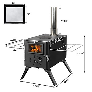 HOPUBUY Wood Stove Hot Tent Stove, Portable Camping Wood Burning Stove for Outdoor Cooking, Small Wood Stove with 7 Stainless Chimney Pipes and Tent Stove Jack