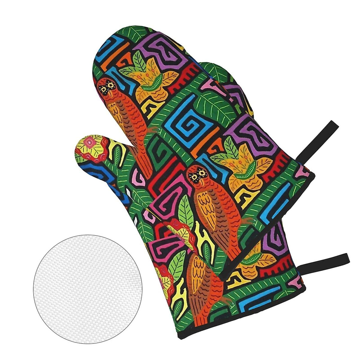 Mola De Panama Oven Mitts and Pot Holders Sets for Kitchen - Heat Resistant BBQ Oven Gloves - Polyester Printing Non-Slip Surface Set of 4