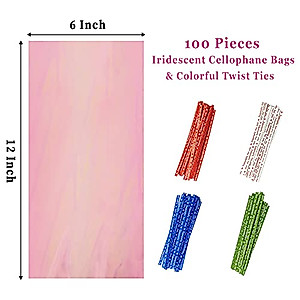 Yotelab Easter Cellophane Treat Bags, 6x12 Inches Iridescent Holographic Cellophane Goodie Bags, Party Favors Bags with Twist Ties,100Pieces
