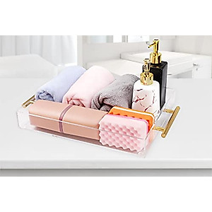11x14 Clear Acrylic Tray with Gold Handle,Rectangular Acrylic Decorative Tray for Home Decor,Party,Ottoman,Makeup,Spill-Proof Acrylic Serving Tray for Food,Breakfast,Coffee