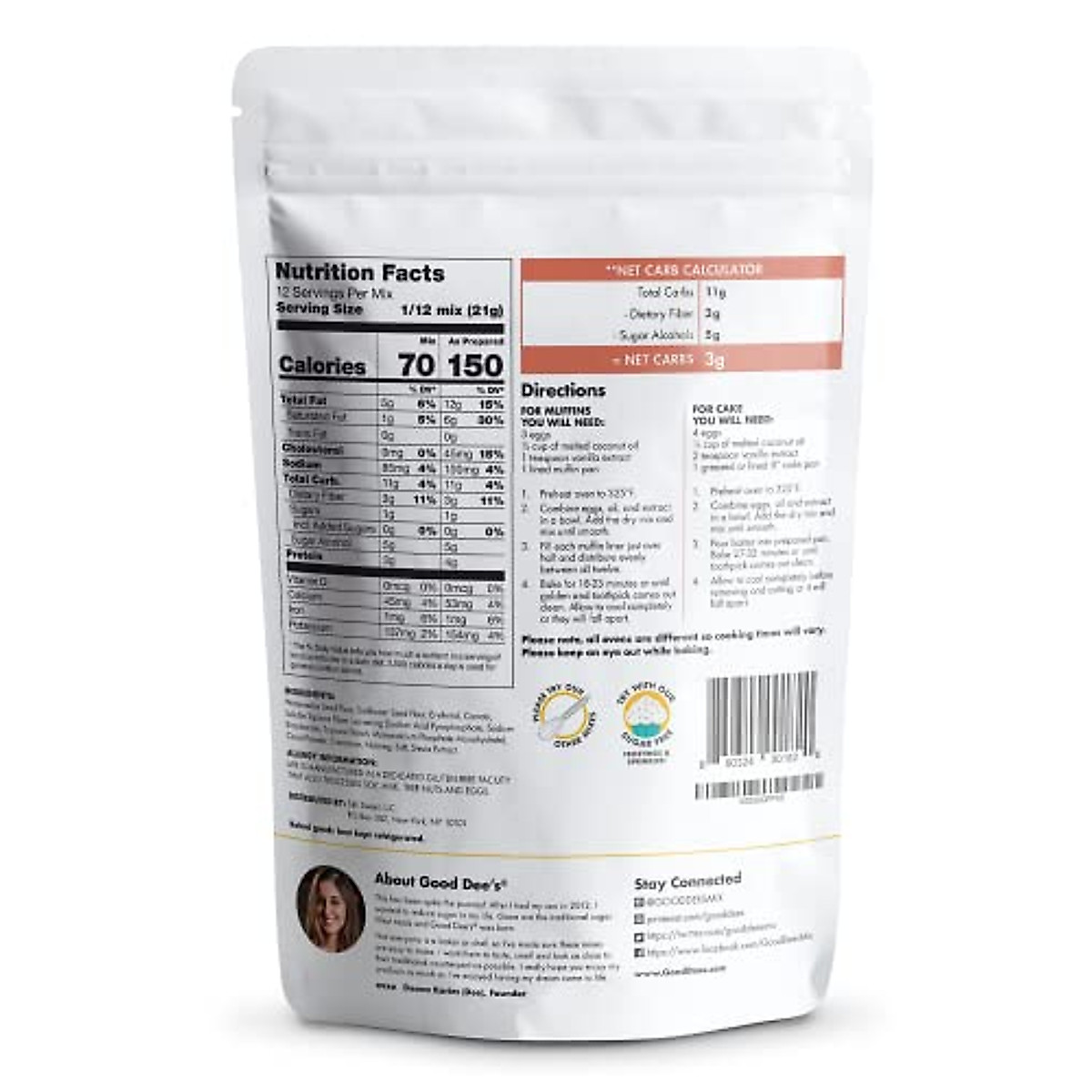 Good Dees Low Carb Baking Mix,Carrot Muffin & Cake Mix, Keto Baking Mix, No Sugar Added, Gluten Free, Dairy-Free, Diabetic (3g Net Carbs, 12 Serving)