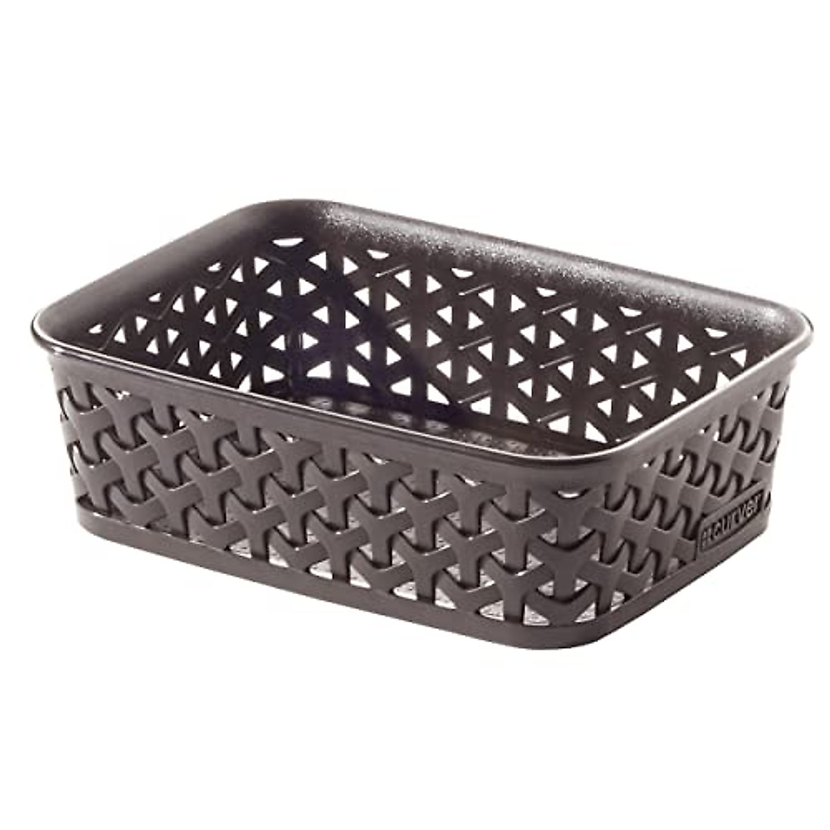 Curver 203415 Rattan-Look Office Basket, A6 Size, Polypropylene, Chocolate, chocolate, 19,8 x 14,2 x 6 cm