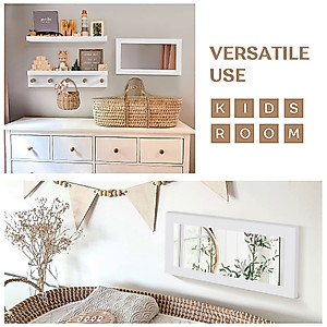 COMAX Nursery Floating Book Shelves with Wall Mirror, Wall Bookshelf for Kids Room Bedroom, Hanging Nursery Book Shelves Wall Mounted Bookshelves, Hanging Baby Book Shelf Nursery Shelves White