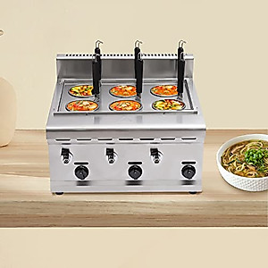 6 Holes Commercial Noodle Cooking Machine Propane Gas Noodle Pasta Desktop Cooker Ramen Cooker Kitchen Stainless Steel Noodle Machine for Restaurants,Noodle Shops