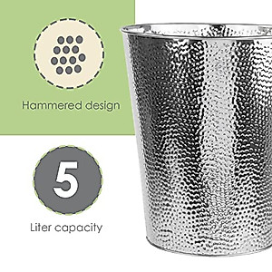Home Basics Hammered Stainless Steel Bathroom Garbage Wastebasket bin 6 Liter, Chrome Finish