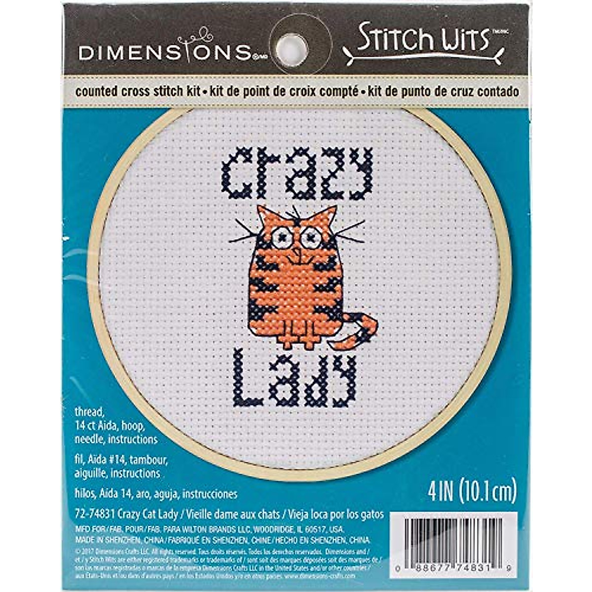 Dimensions Mini Counted Cross Stitch Kit for Beginners, 'Crazy Cat Lady', 14 Count White Aida Cloth, 4''