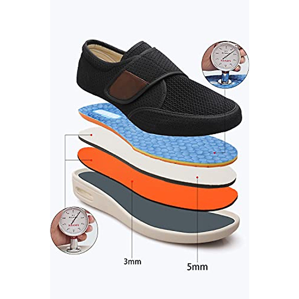 ZUMEIJIA Men's Diabetic Elderly Shoes Large Size Plus Fertilizer Widening Shoes Adjustable Foot Swelling Shoes Non-Slip Double Insole Air Cushion Bottom Walking Shoes Black 11