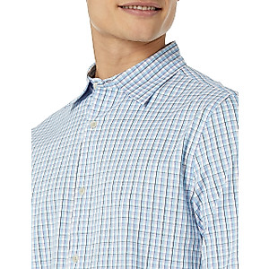 Amazon Essentials Men's Slim-Fit Long-Sleeve Stretch Dress Shirt, White Grid Check, Medium