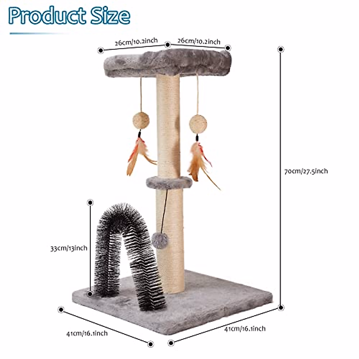 Cat Scratching Post, WHDPETS Cat Scratchers with Arch Self Groomer and Platform for Indoor Cats, Cat Claw Scratch Posts with Sisal Rope and Balls for Kitten Kitty Play
