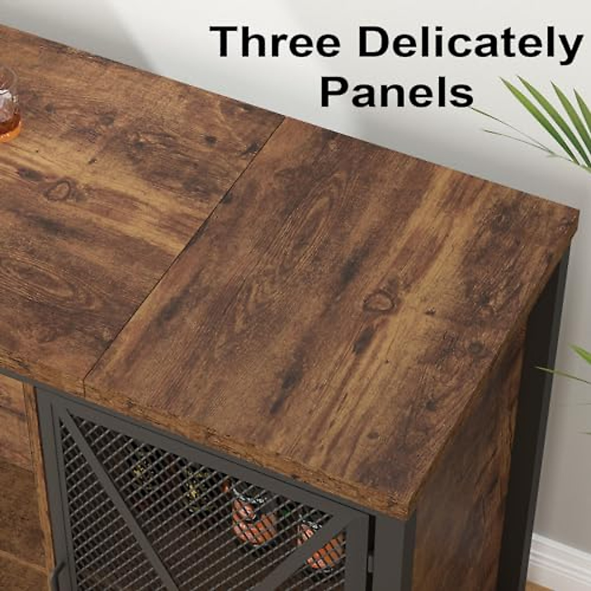 LVB Large Bar Cabinet with Fridge Space, Rustic Long Liquor Cabinet with Drawer Storage, Farmhouse Wood Metal Wine Cabinet with Rack, Sideboard Buffet for Kitchen Dining Room, Rustic Brown, 70 Inch