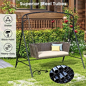 HAPPYGRILL Porch Swing Stand, Heavy Duty Metal Hanging Swing Frame with 2-Point/Single-Point Hanging, A-Frame Swing Stand for Indoor Outdoor Patio Backyard Fits for Most Swings