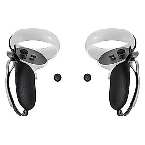 VR Controller Grips Cover with Anti-Throw Knuckle Strap +VR Face Cushion +Lens Protector Cover+Thumb Button Cap for Meta/Oculus Quest 2(Black)