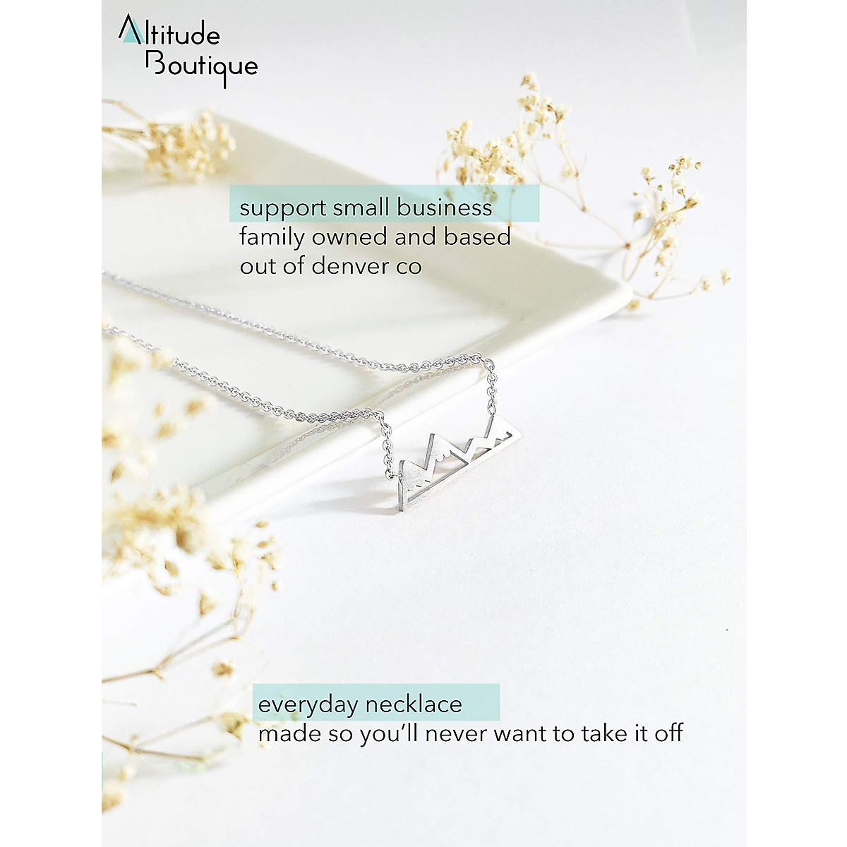 Altitude Boutique Snowy Mountain Necklace for Women, Nature Enthusiasts, Skiers, Snowboarders, Hikers, Campers (Silver)