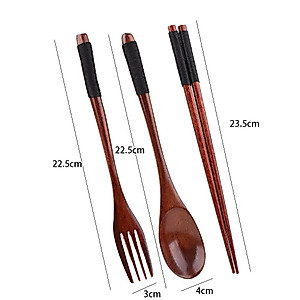 Cutlery 3PCS Fork Chopsticks Spoon Set Portable Tableware Chinese Wooden Utensils Sets Dinner Sets Long Handle Utensils With Fork Spoon Chopsticks