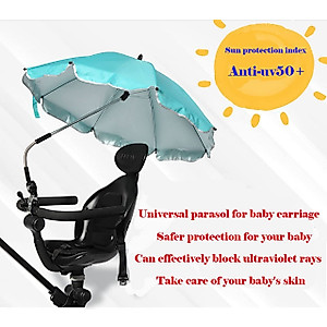 Baby Stroller Parasol, Clamp-On Shade Umbrella, with Umbrella Clip Fixing Device, 360 Degree Adjustable UV Protection, 79cm/31.1in Long, Suitable for Beach Chairs, Baby Strollers (Black)