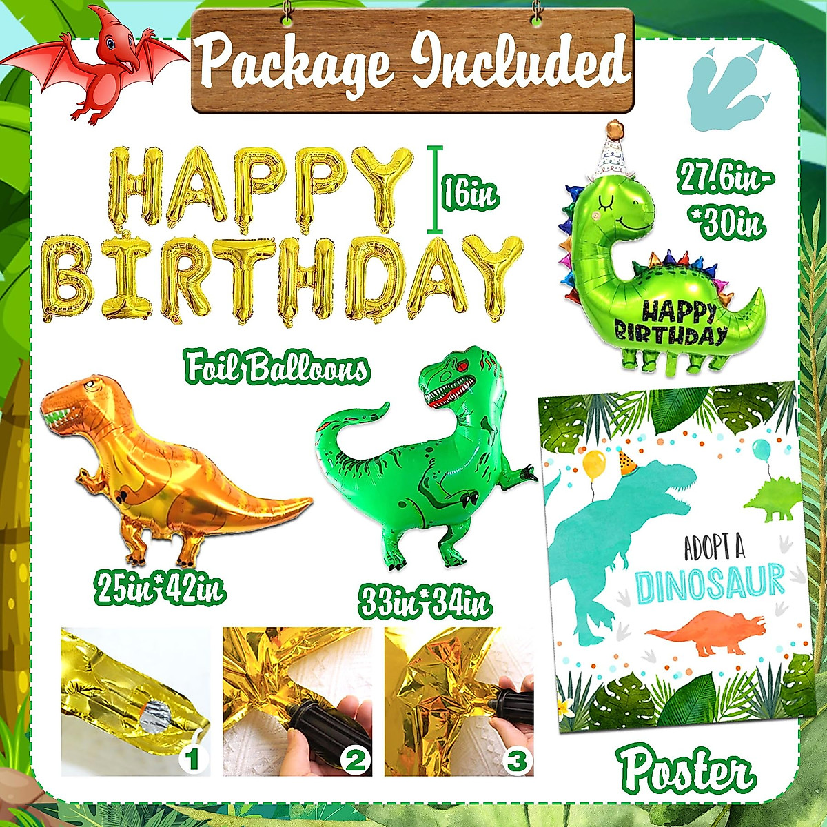 115pcs Dinosaur Birthday Party Decorations Supplies Boy, Dinosaur Cake Topper,Dinosaur Balloons Kit,Dinosaur Cupcake Toppers Backdrop for Dinosaur Party Decorations Favors, Dino Themed Birthday Party