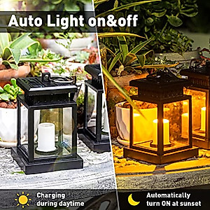 Sunklly Hanging Solar Lanterns Outdoor - 4 Pack Solar Candle Flickering Lights Waterproof Led Hanging Solar Lanterns Lights for Garden, Patio, Umbrella, Tent, Tree, Yard, Deck, Camping (Warm Light)
